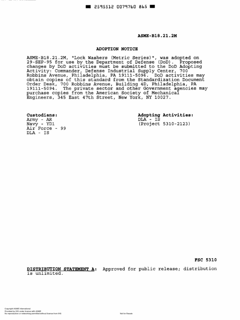 ASME B18.21.2M-1999 Lock Washers (Metric Series) PDF | PDF | Screw | Steel