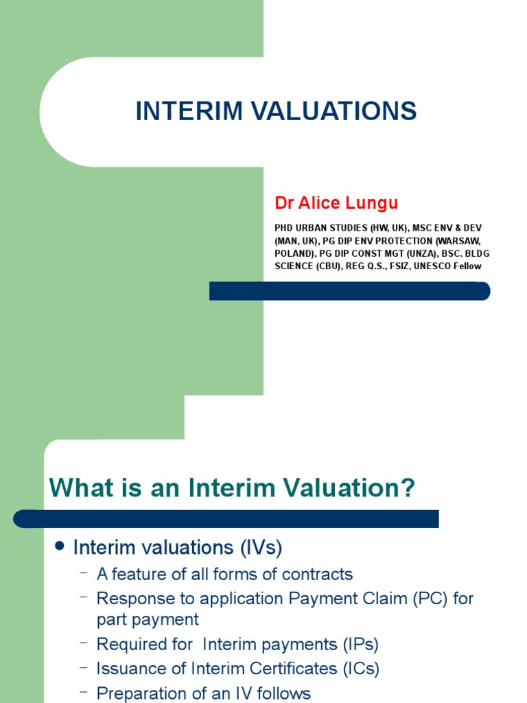 Interim Valuations: DR Alice Lungu | PDF | Valuation (Finance) | Government