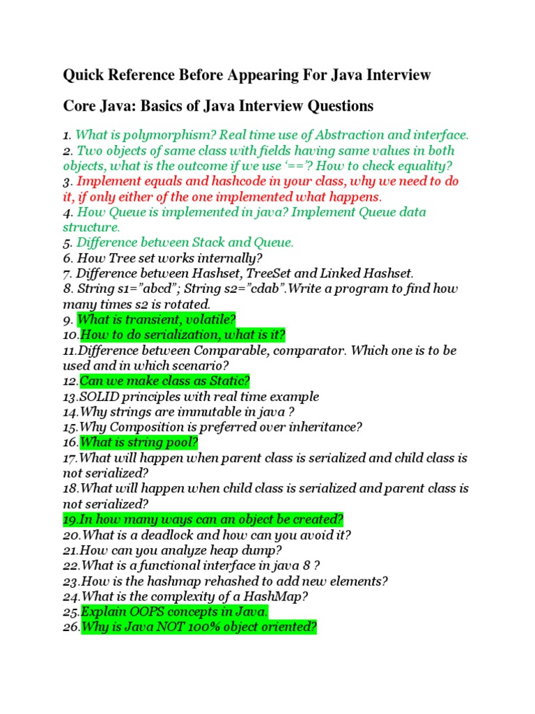 Quick Reference Before Appearing For Java Interview | PDF ...