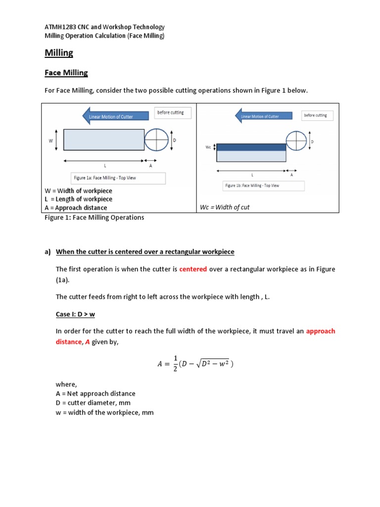 Face Milling Operation Calculations | PDF | Machining | Metals