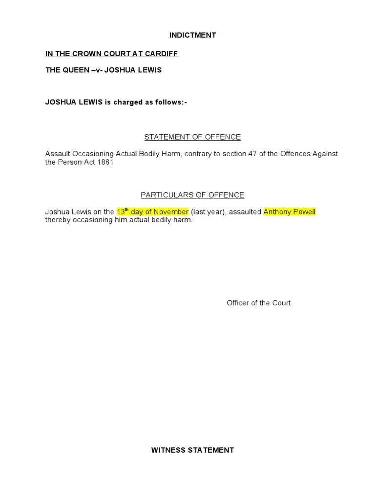 Case Papers R V Joshua Lewis | PDF | Assault | Crime & Violence