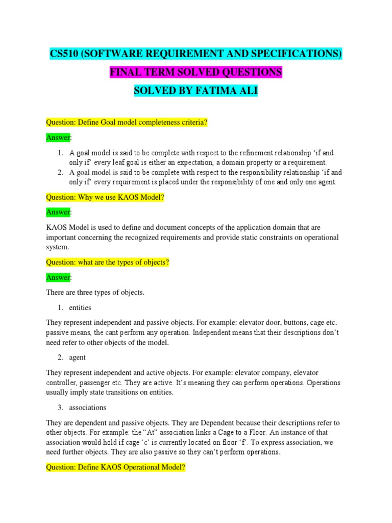 CS510 Final Term subjectivesolvedbyFatimaAli PDF | PDF | Software ...