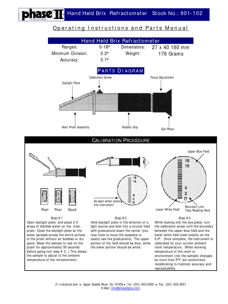 Operating Instructions and Parts Manual: Hand Held Brix Refractometer Stock No.: 901-102 | PDF ...