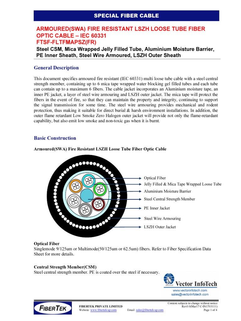 Armoured LSZH Fire Resistant Fiber Cable | PDF | Optical Fiber | Equipment