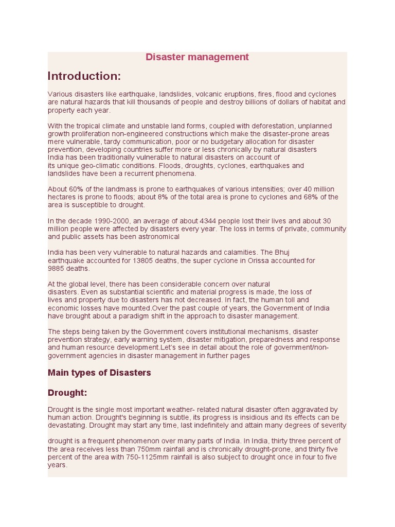 Disaster Management: Main Types of Disasters Drought | PDF | Emergency ...