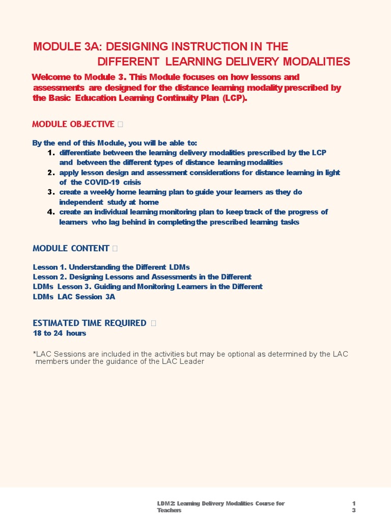 Module 3A - Designing Instruction in The Different LDMs | PDF ...