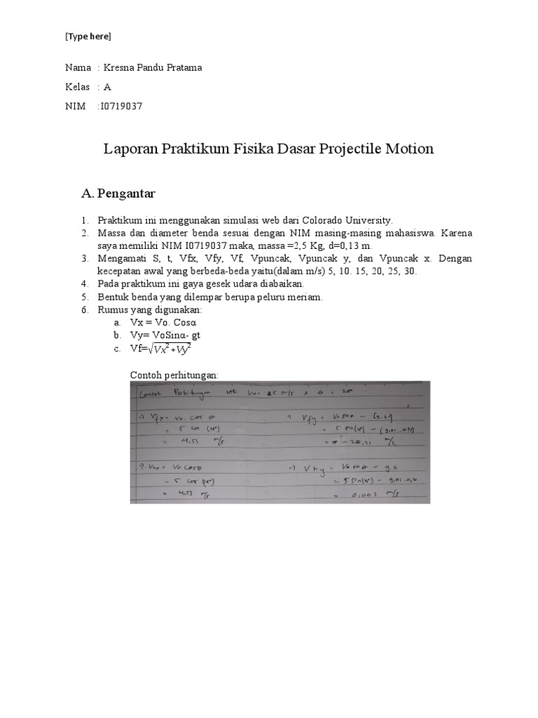 Laporan Prakfisdas Projectile Motion | PDF