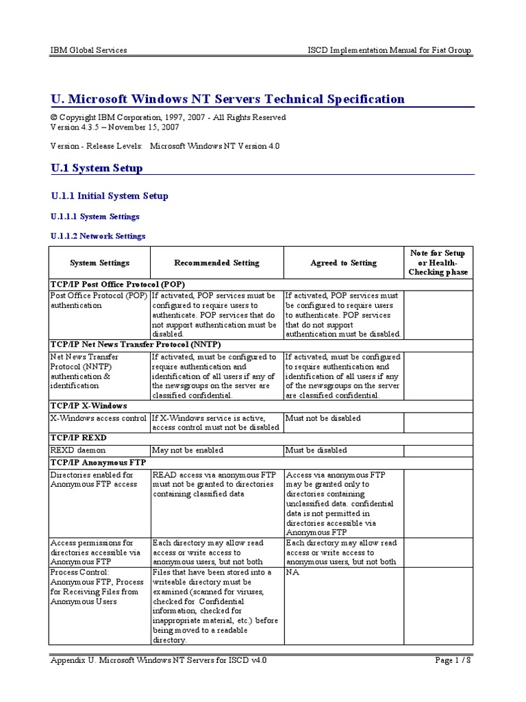 U. Microsoft Windows NT Servers Technical Specification | PDF | Windows ...