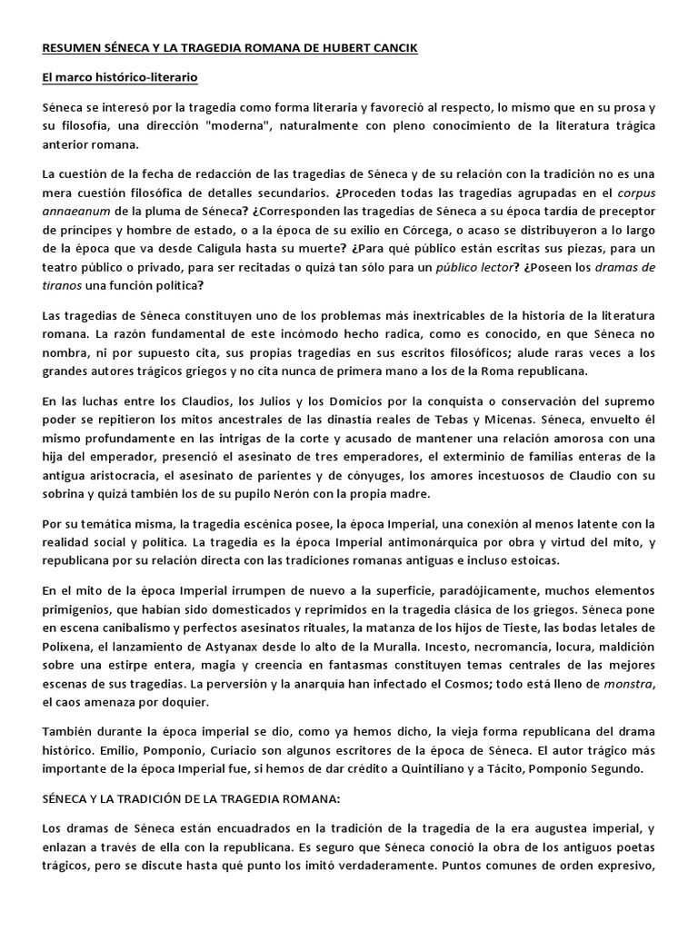 Resumen Séneca y La Tragedia Romana de Hubert Cancik | PDF | Séneca El ...