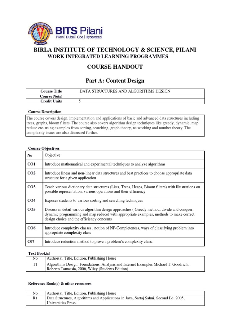 Data Structures and Algorithms Design (Regular) DSE PDF | PDF | Computational Complexity Theory ...
