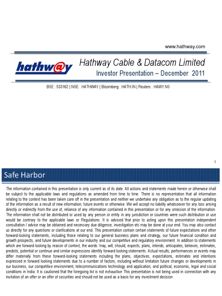 Hathway Cable & Datacom Limited: Investor Presentation - December 2011 ...