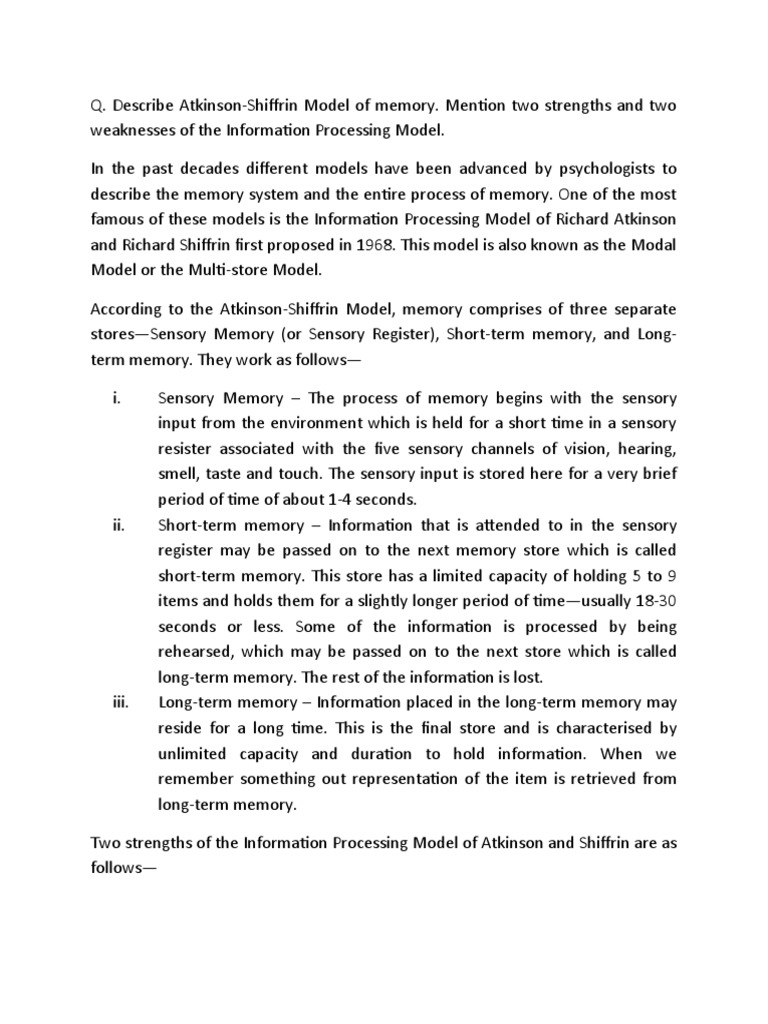 Atkinson-Shiffrin Model | PDF | Cognitive Neuroscience | Memory