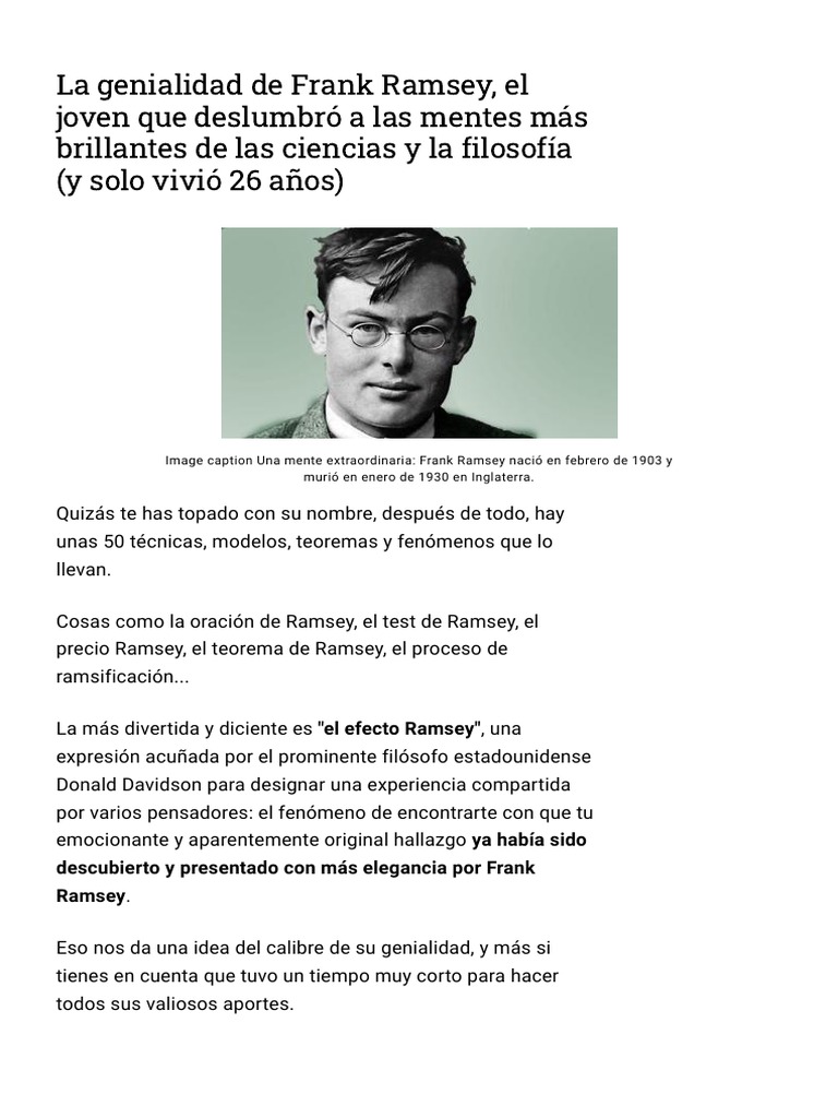 La Genialidad de Frank Ramsey, El Joven Que Deslumbró A Las Mentes Más ...