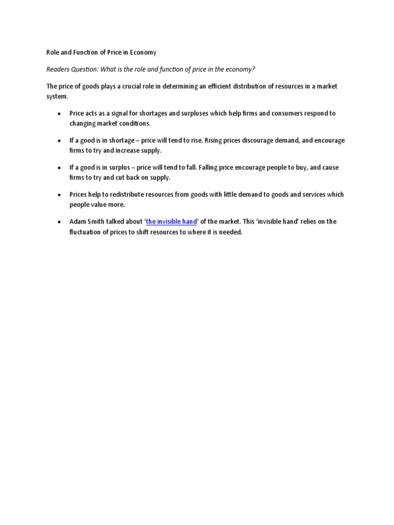 Role and Function of Price in Economy | PDF | Prices | Demand