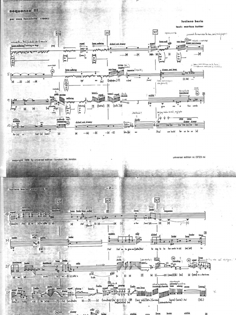 Berio Sequenza III For Voice 1965 PDF | PDF