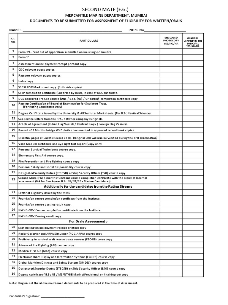Second Mate FG Assessment Checklist | PDF | Water Transport | Shipping