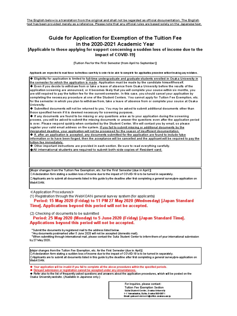 Guide for Application for Exemption of the Tuition Fee in the 2020-2021 ...