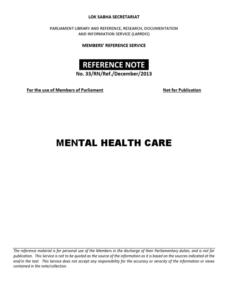 Reference Note: Mental Health Care | PDF | Mental Health | Mental Disorder
