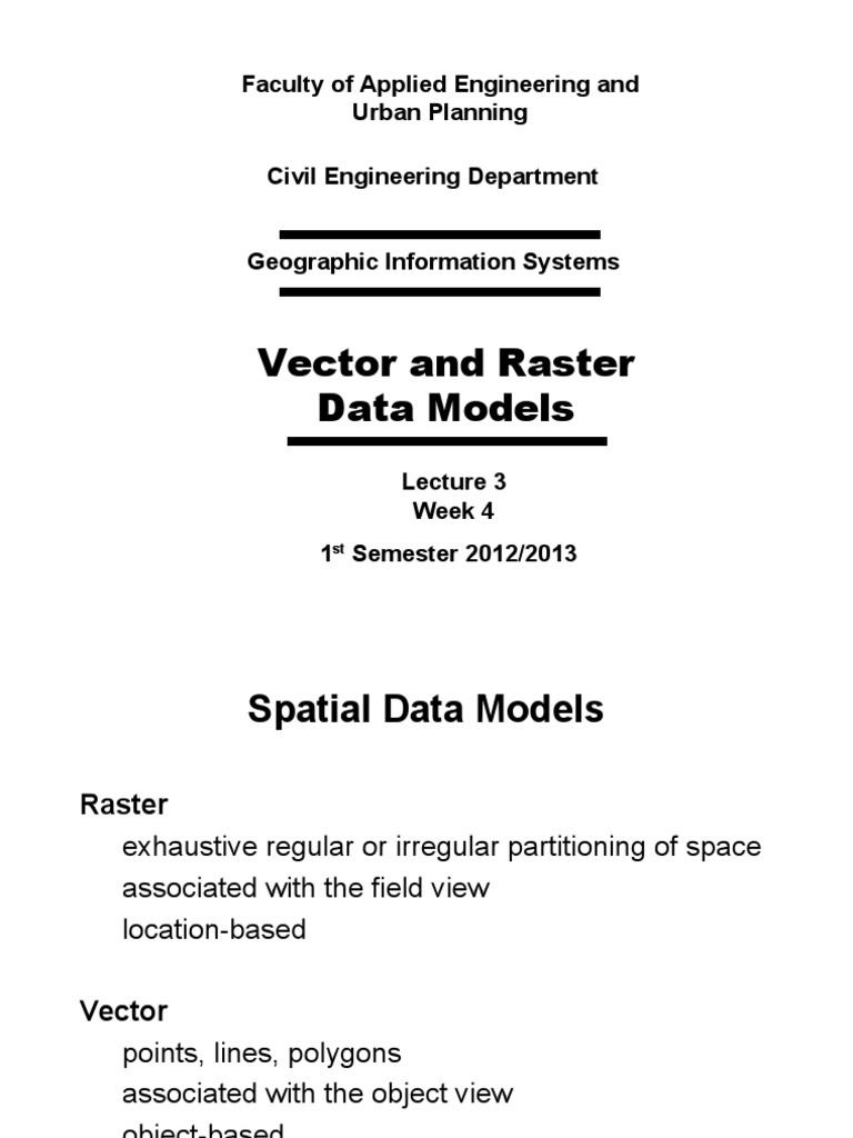 Vector and Raster Data Models: Faculty of Applied Engineering and Urban Planning Civil ...