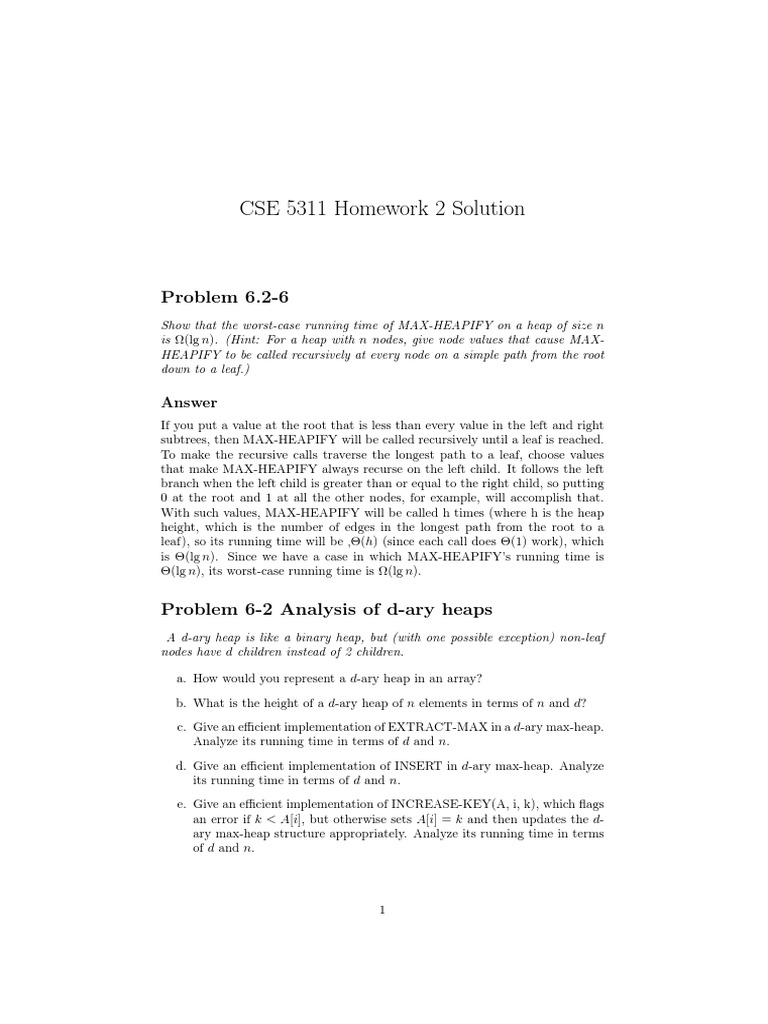 CSE 5311 Homework 2 Solution: Problem 6.2-6 | PDF | Theoretical Computer Science | Algorithms