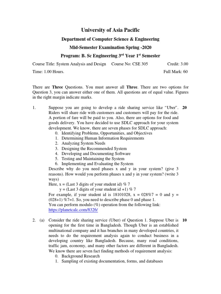 (Updated) Mid Question CSE 305 | PDF | System | Computing