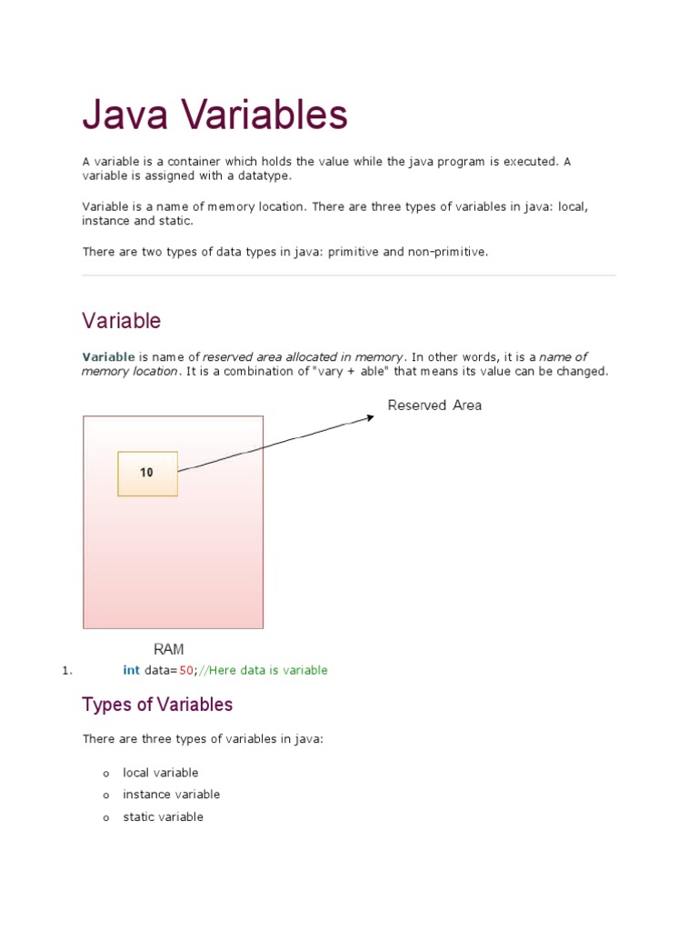 Java Variables: Variable | PDF | Variable (Computer Science) | Class (Computer Programming)