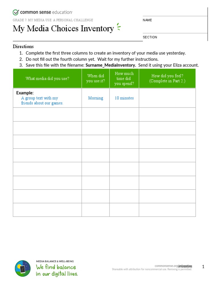 Media Use Inventory for Grade 7 | PDF