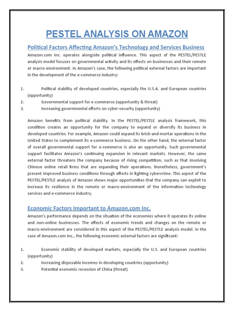Pestel Analysis On Amazon Charan | PDF | E Commerce | Sustainability