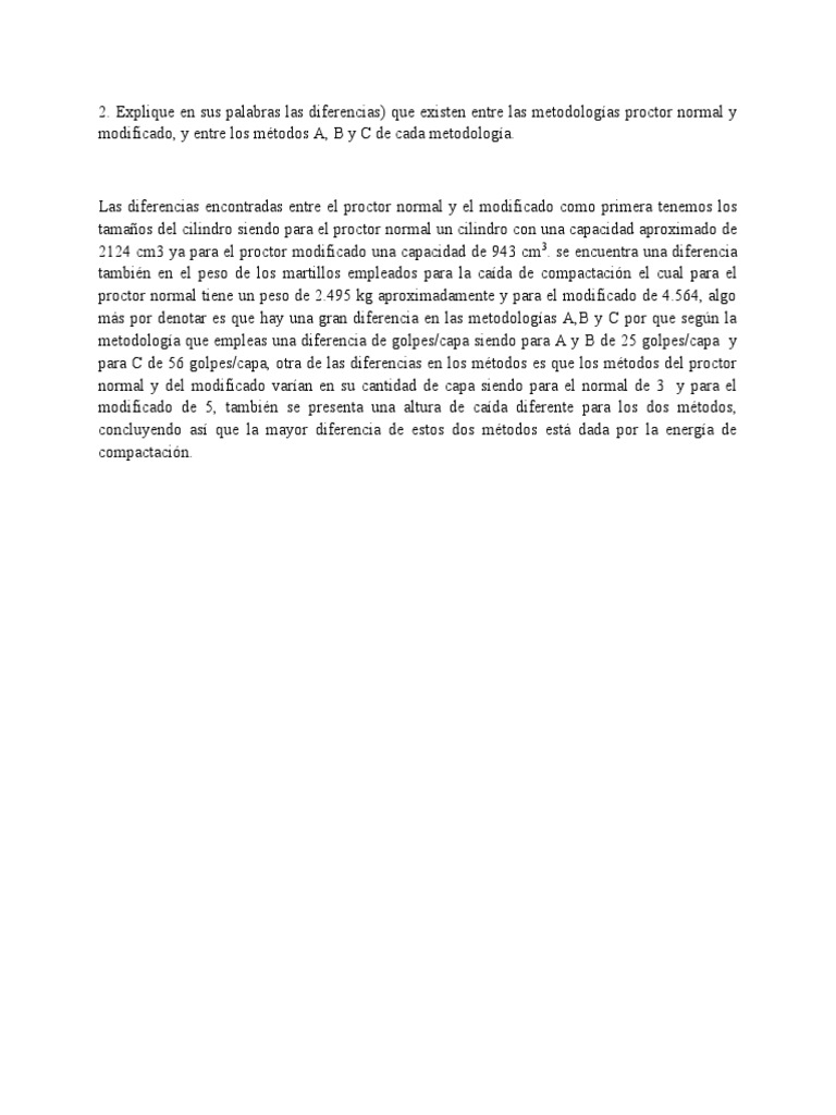 Diferencias Entre Proctor Normal y Modificado. | PDF Diferencias Entre Proctor Normal y Modificado. | PDF