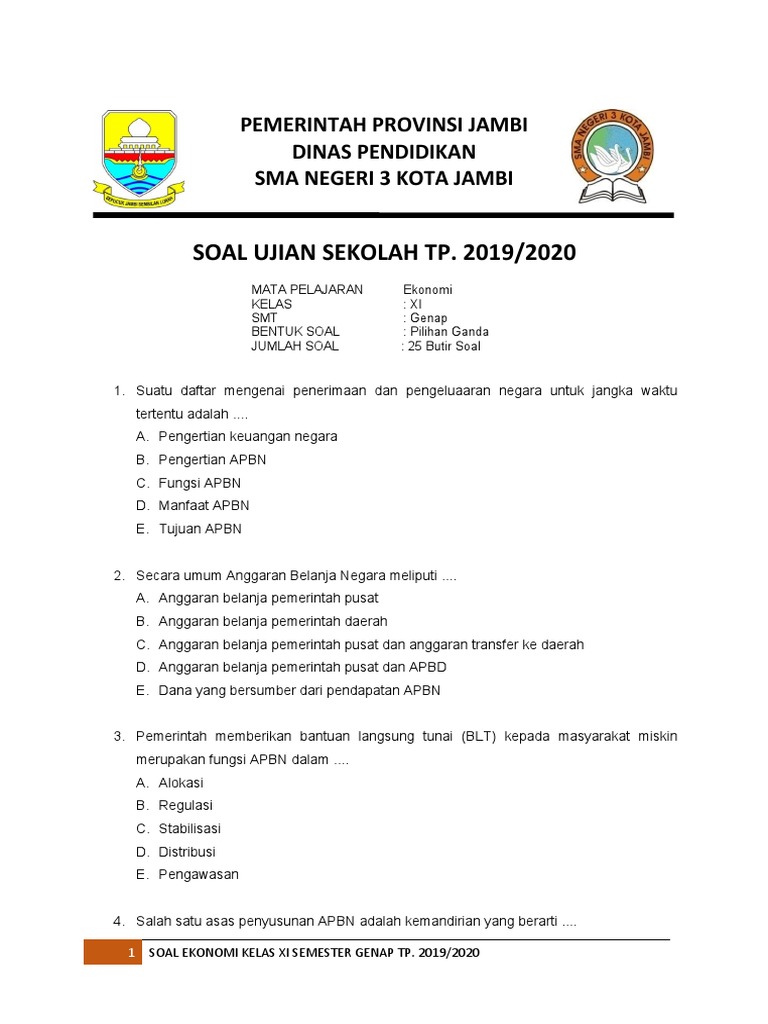 Soal Ekonomi Kelas Xi Genap | PDF