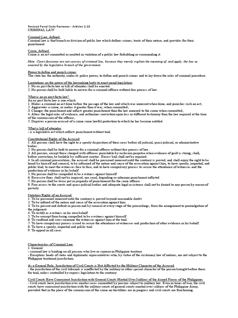 RPC Art 1-10 | PDF | Court Martial | Crime & Violence