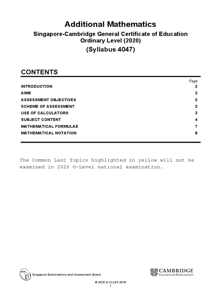 Additional Mathematics: (Syllabus 4047) | PDF | Trigonometric Functions | Equations