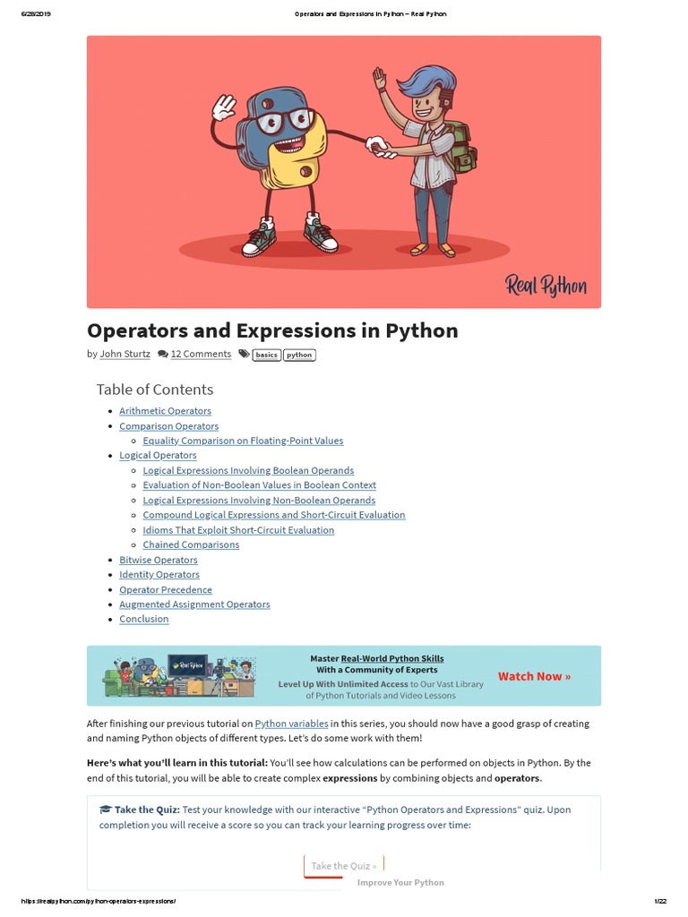 Operators And Expressions In Python Real Python Pdf Boolean Data Type Division Mathematics