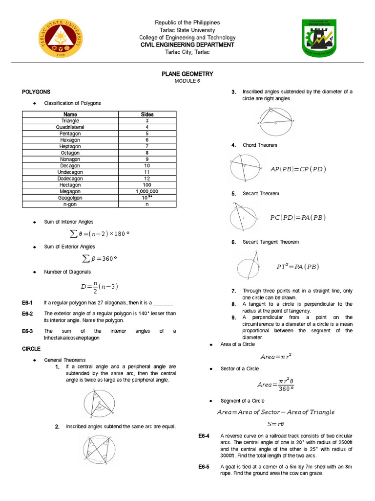 Module 6 Plane Geometry | PDF | Circle | Area