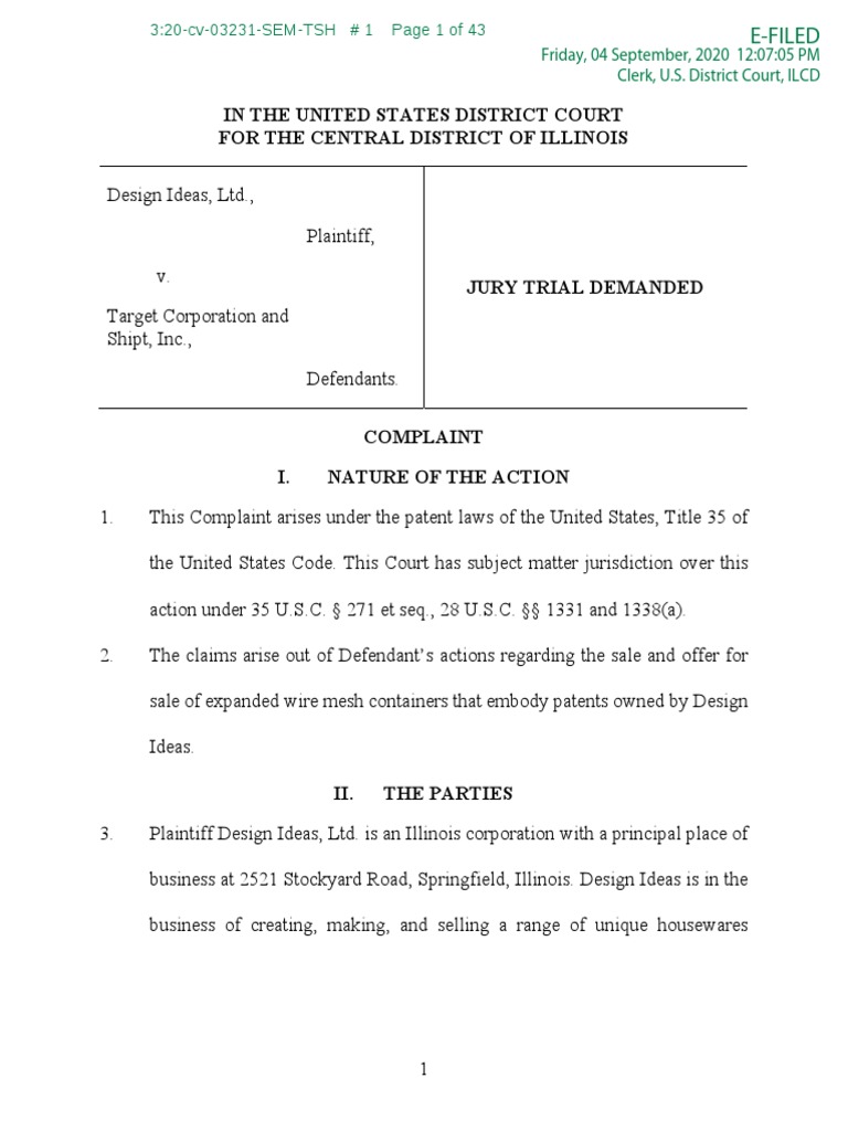 Design Ideas v. Target - Complaint | PDF | Patent Infringement | Target ...