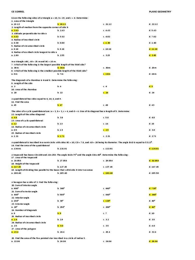 Ce Correl Plane Geometry | PDF | Circle | Area