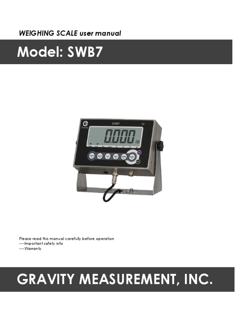 SWB7 User and Service Manual - V121 | PDF | Calibration | Weight