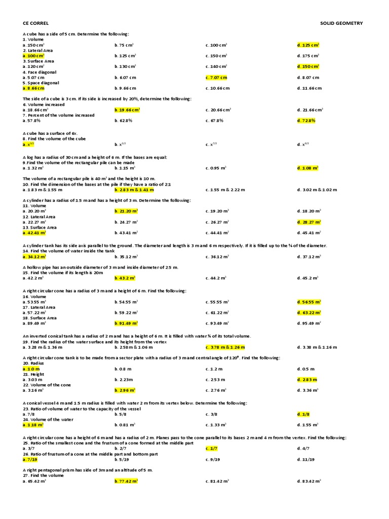 Ce Correl Solid Geometry | PDF | Sphere | Volume