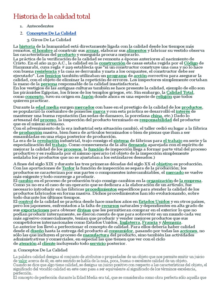 Historia y evolución de los conceptos y enfoques de la Calidad Total | PDF | Calidad (comercial ...