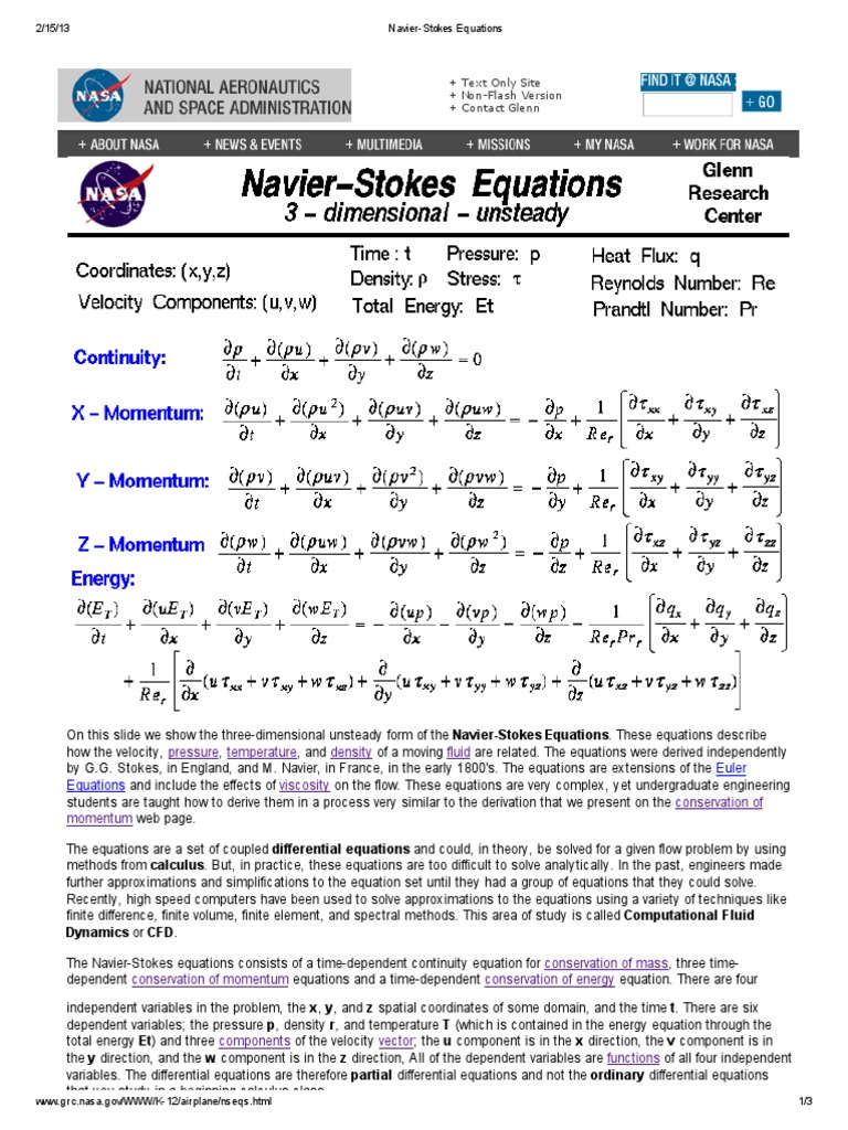 Navier-Stokes Equations | PDF | Navier–Stokes Equations | Fluid Dynamics