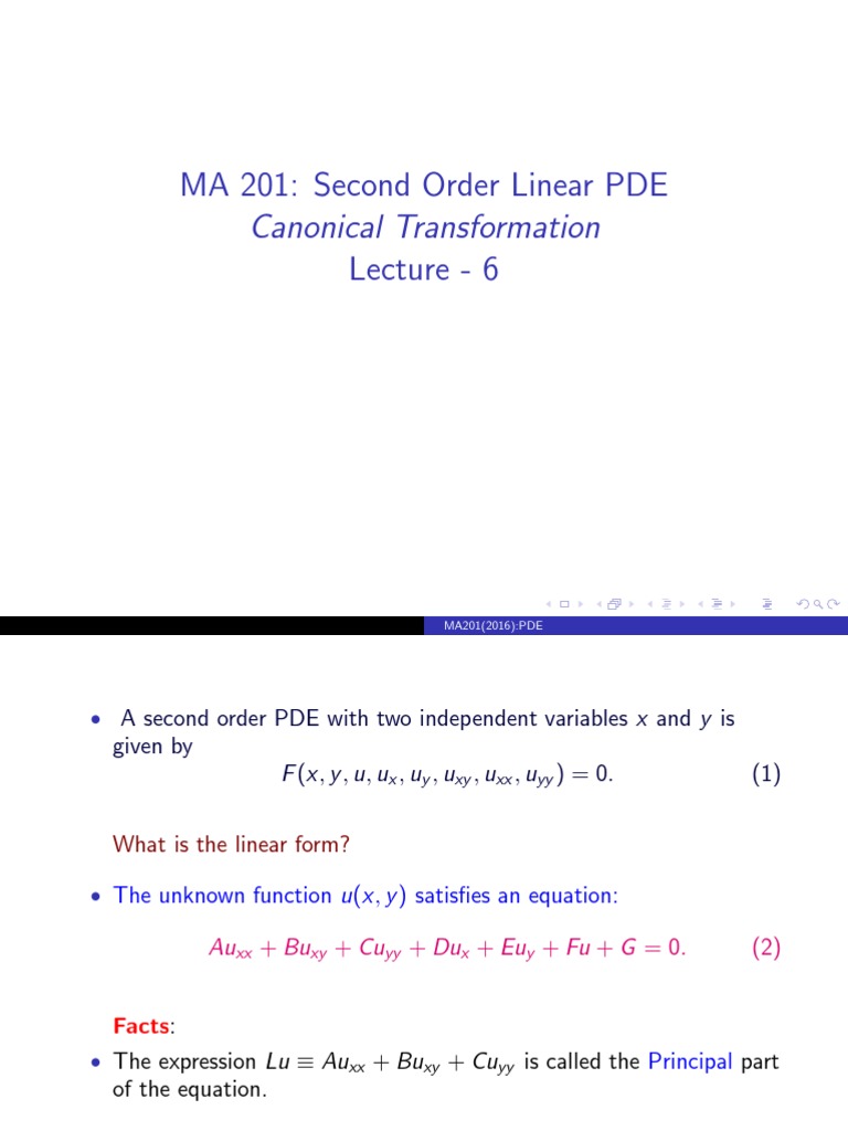 MA 201: Second Order Linear PDE Canonical Transformation Lecture - 6 | PDF | Partial ...