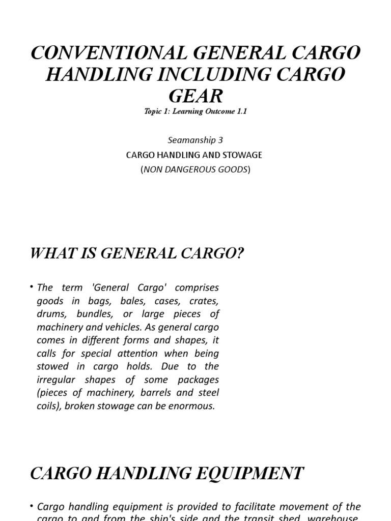 Conventional General Cargo Handling Including Cargo Gear | PDF | Crane ...