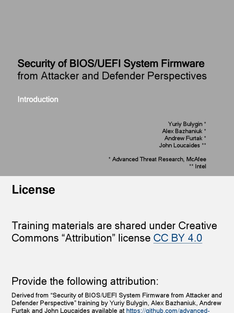 Security Of Bios Uefi System Firmware From Attacker And Defender Perspectives Pdf Bios Booting