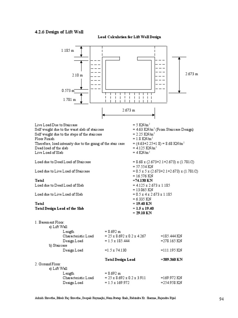 Calculation of Design Loads and Lateral Forces for Lift Wall Structural ...