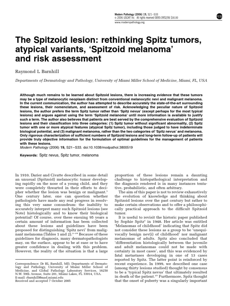 The Spitzoid Lesion: Rethinking Spitz Tumors, Atypical Variants ...
