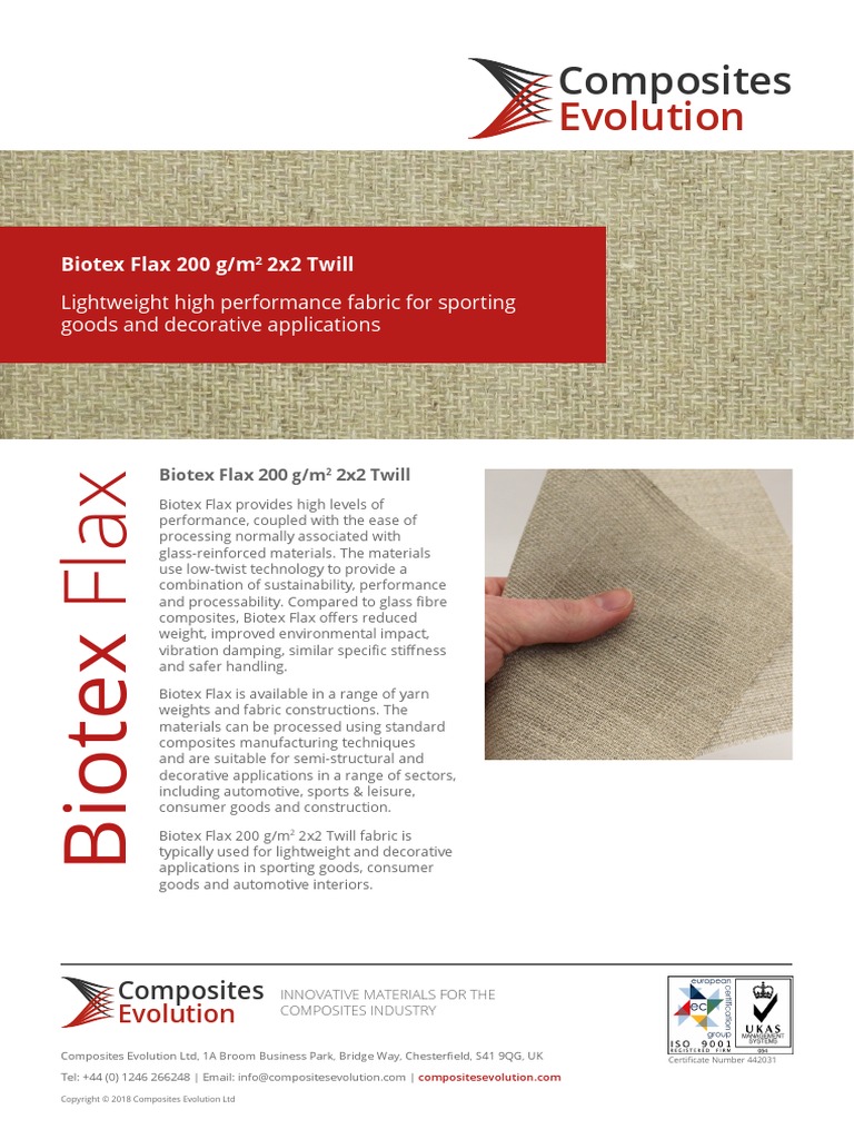 Biotex Flax 200 GSM 2x2 Twill A4 Datasheet | PDF | Composite Material ...