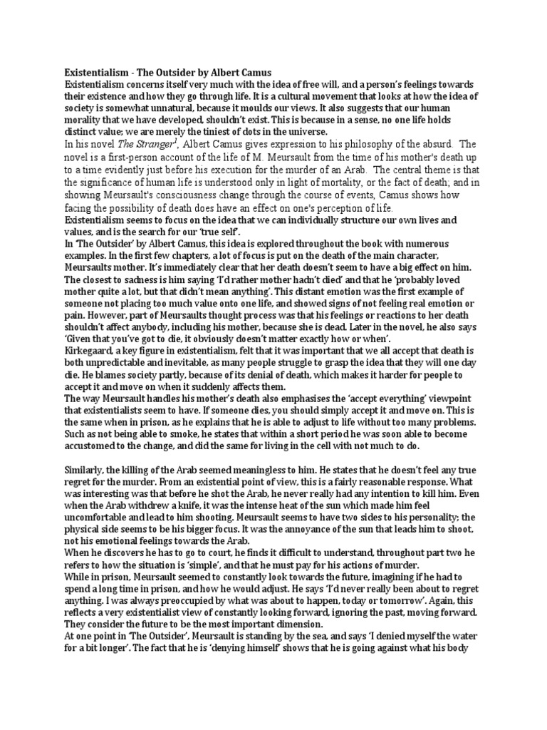 Existentialism in Camus' The Outsider | PDF | Existentialism | Metaphysics