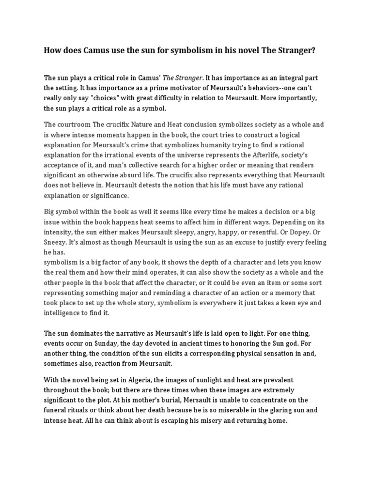 How Does Camus Use The Sun For Symbolism in His Novel The Stranger ...