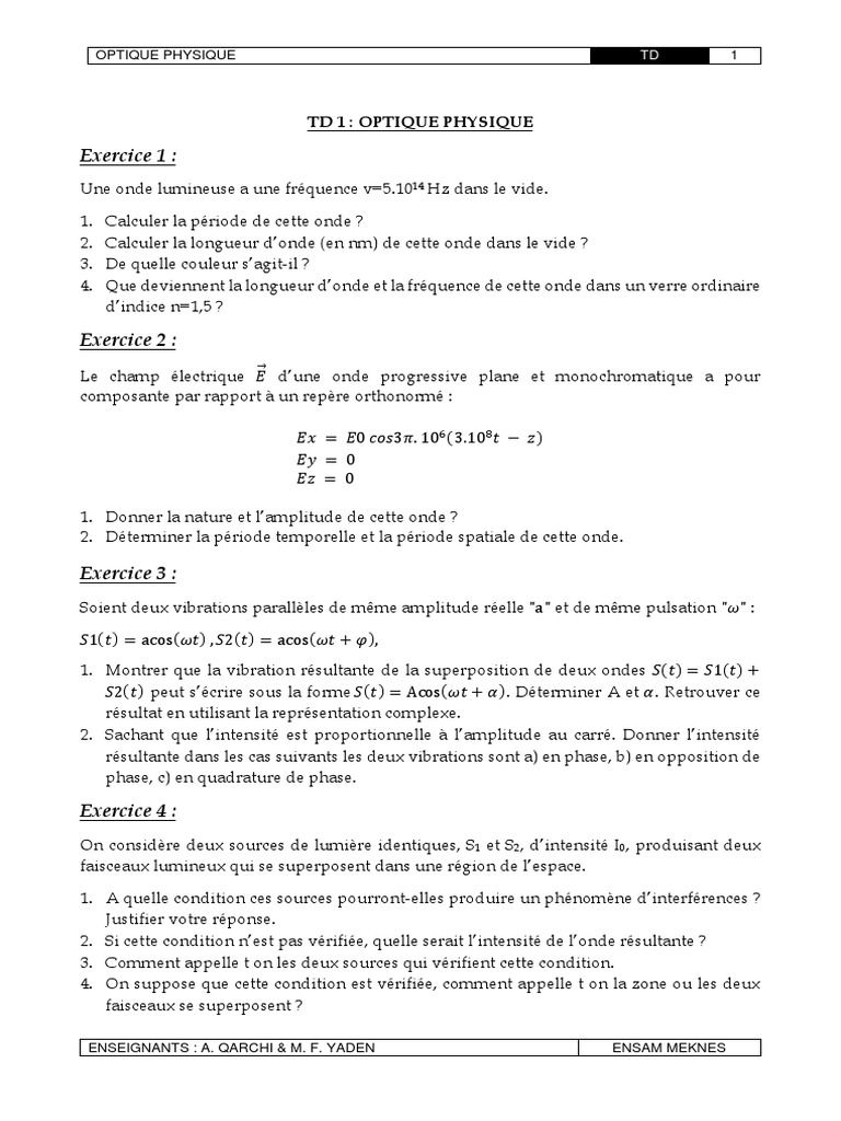 TD1 Opt Phy | PDF | Vagues | Fréquence