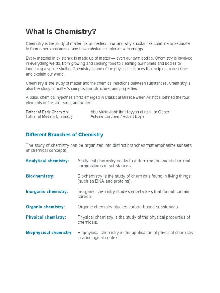 What Is Chemistry?: Different Branches of Chemistry | PDF | Chemical ...